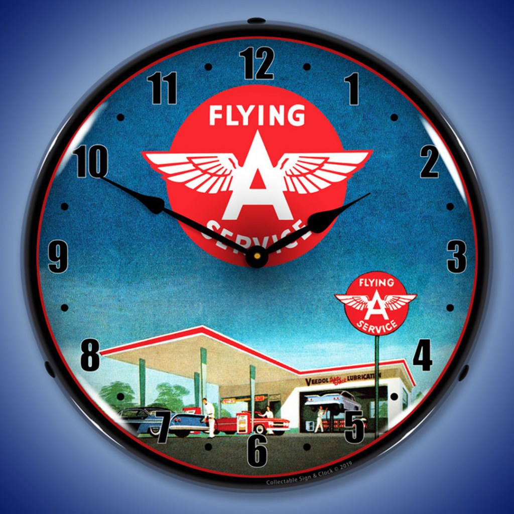 Flying A Gas Station LED Wall Clock Illuminated not Neon - Collectable ...