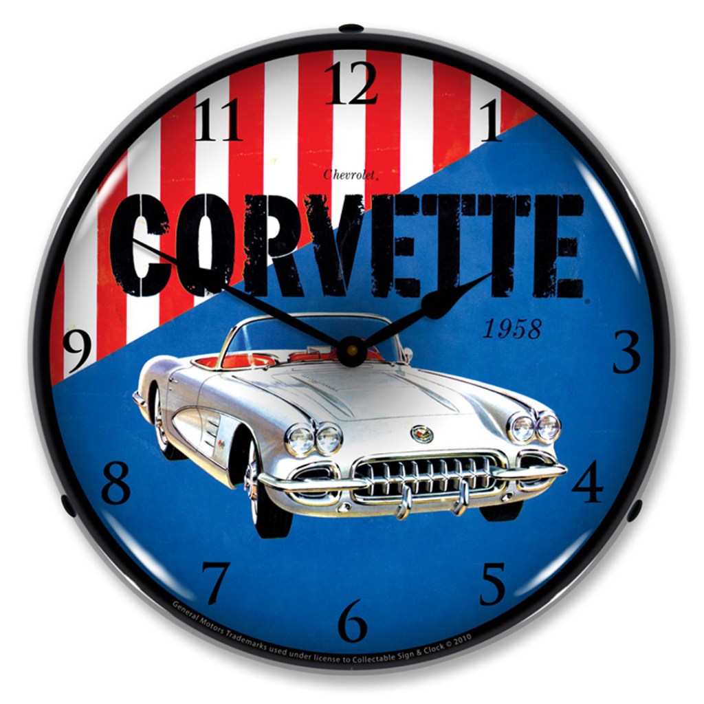1958 Corvette LED Wall Clock Illuminated not Neon - Collectable Sign ...
