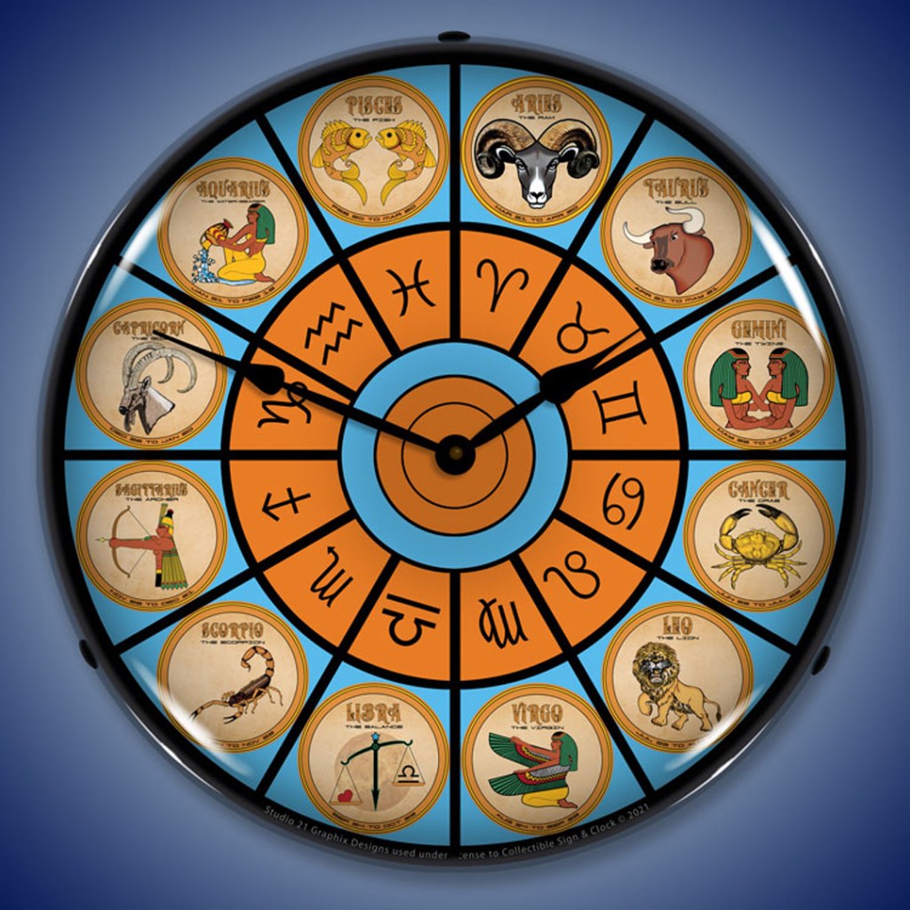 Zodiac Chart 2 LED Wall Clock Illuminated not Neon - Collectable Sign ...