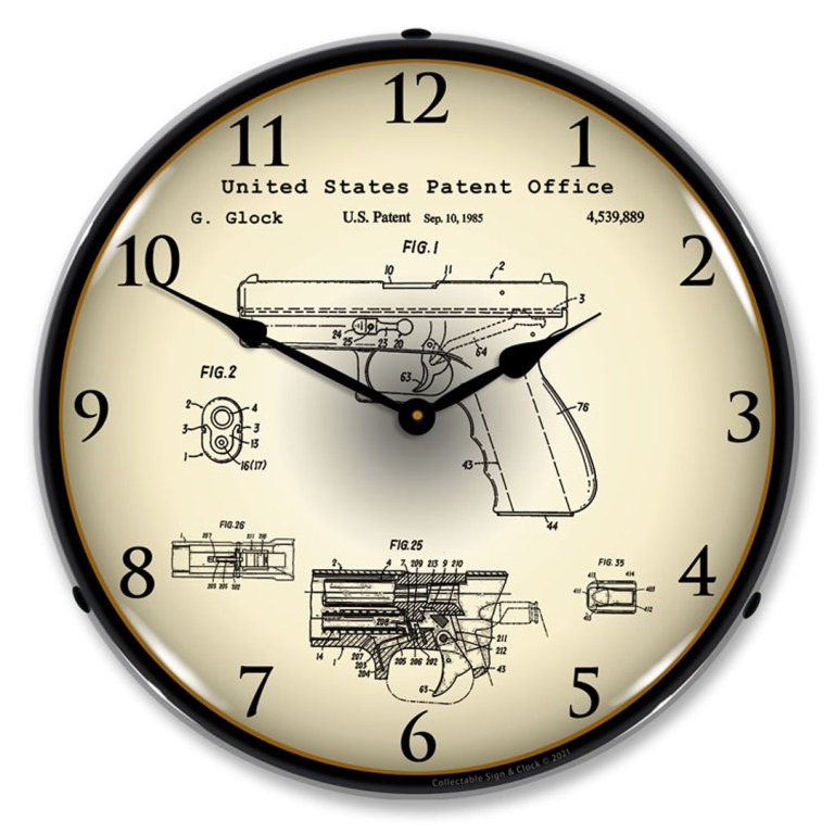 Glock Automatic Gun 1985 Patent LED Wall Clock Illuminated not Neon ...