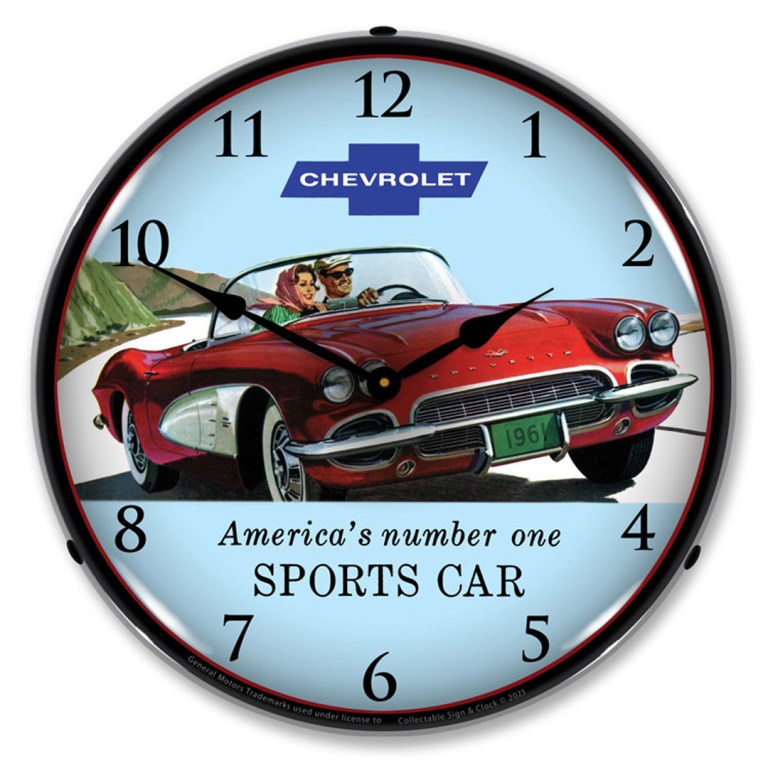 1961 Corvette LED Wall Clock Illuminated not Neon - Collectable Sign ...
