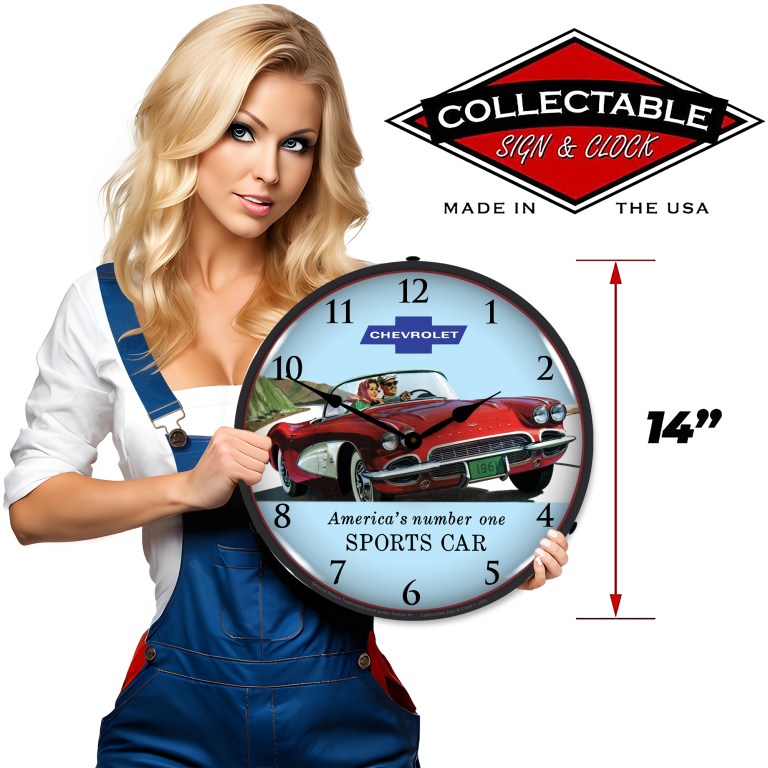 1961 Corvette LED Wall Clock Illuminated not Neon - Collectable Sign ...