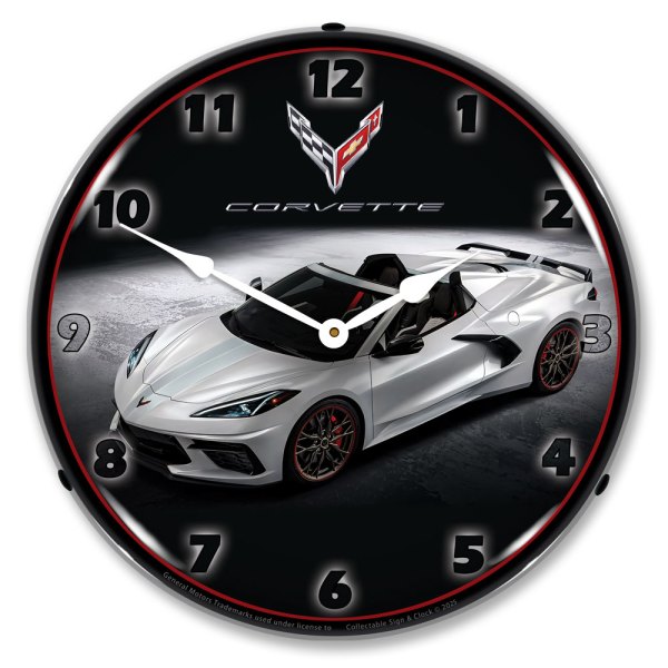 C8 Corvette Convertible in White LED Lighted Wall Clock - Collectable ...