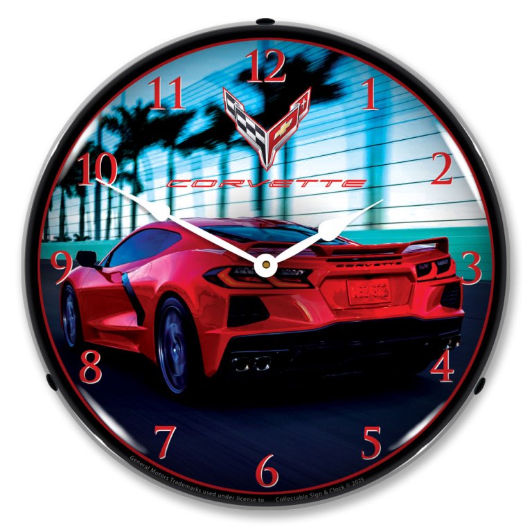 C8 Corvette Competitor View LED Lighted Clock - Collectable Sign and Clock